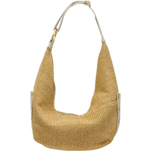 HAMMITT Tom Zip Medium Hobo Bag - Calla Lily White Raffia/gold