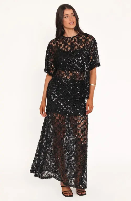 PETAL & PUP Sequin Lace Maxi Skirt - Black