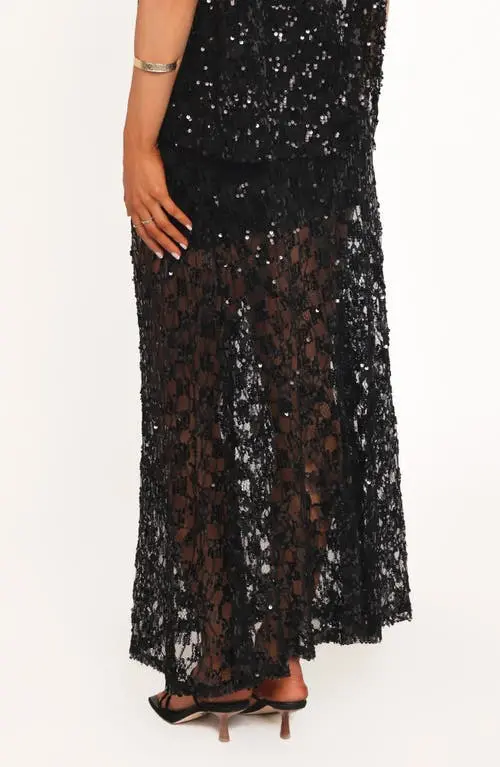 PETAL & PUP Sequin Lace Maxi Skirt - Black
