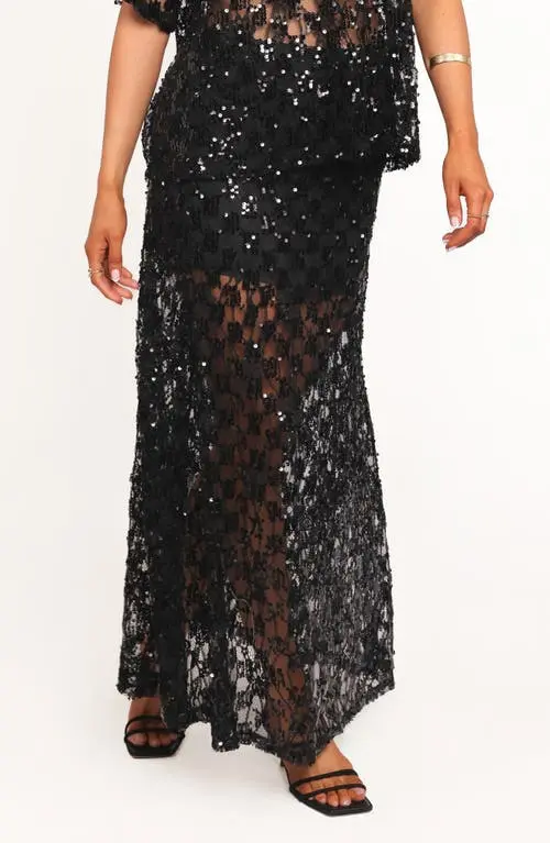 PETAL & PUP Sequin Lace Maxi Skirt - Black