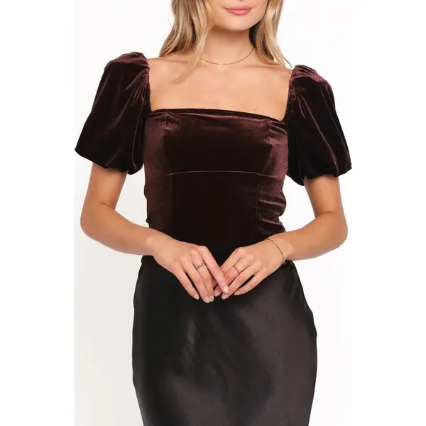 PETAL & PUP Elyria Velvet Puff Sleeve Top