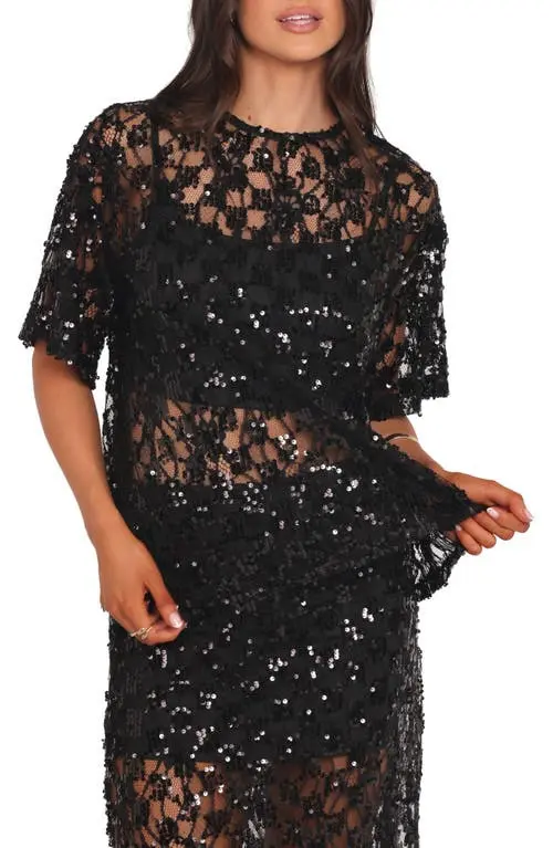 PETAL & PUP Yonder Oversized Sequin Floral Lace Top - Black