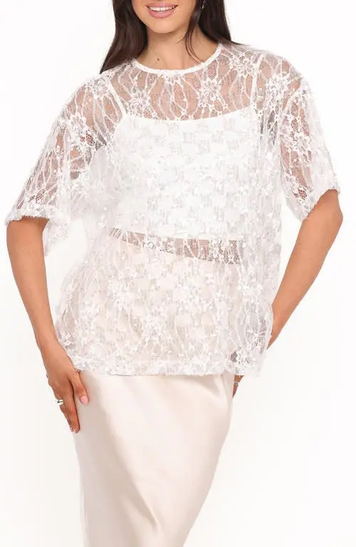 PETAL & PUP Yonder Oversized Sequin Floral Lace Top - White