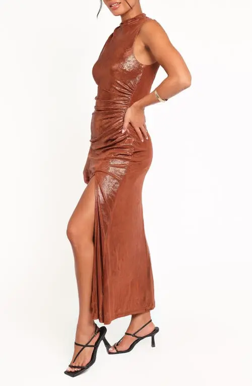 PETAL & PUP Emerie Ruched Metallic Maxi Dress