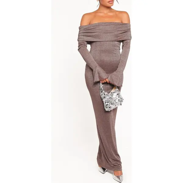 PETAL & PUP Metallic Off The Shoulder Maxi Dress