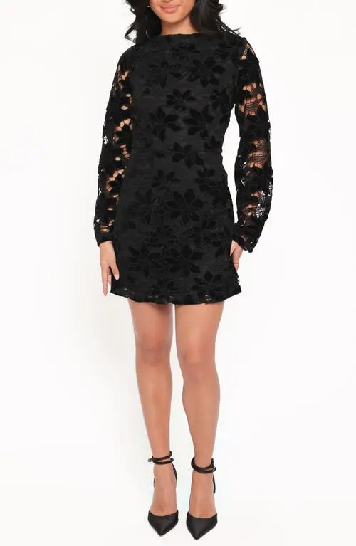PETAL & PUP Lace & Velvet Long Sleeve Mini Dress