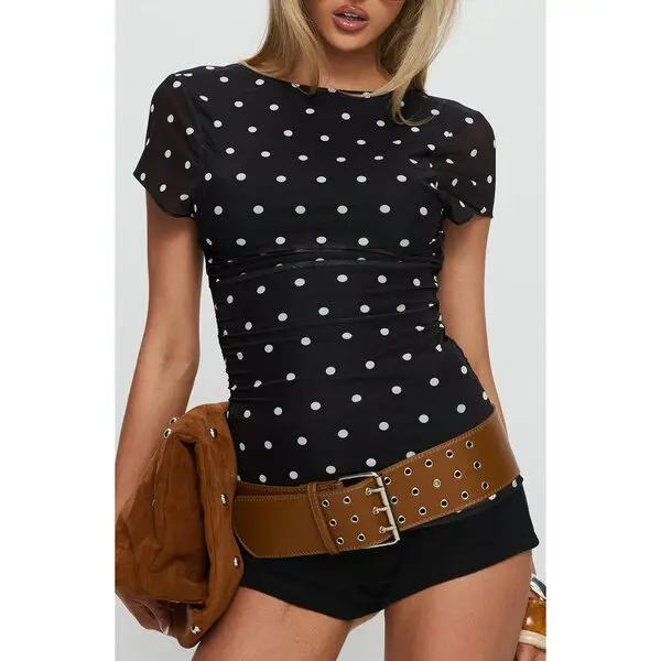 Princess Polly Attraction Polka Dot Mesh Top