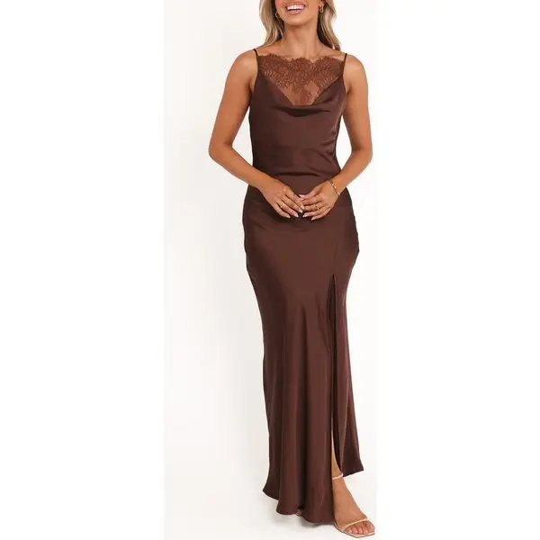 PETAL & PUP Lace Inset Cowl-neck Column Gown