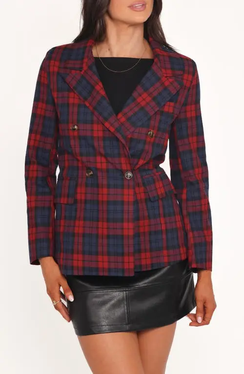 PETAL & PUP Juliette Plaid Double Breasted Blazer - Red Plaid