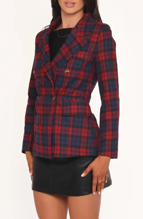 PETAL & PUP Juliette Plaid Double Breasted Blazer - Red Plaid