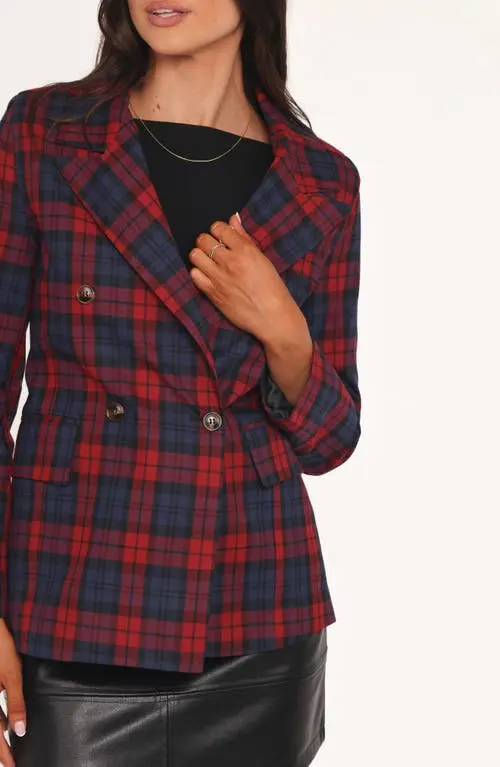 PETAL & PUP Juliette Plaid Double Breasted Blazer - Red Plaid