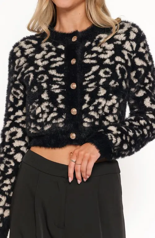 PETAL & PUP Tyra Leopard Spot Fuzzy Eyelash Crop Cardigan