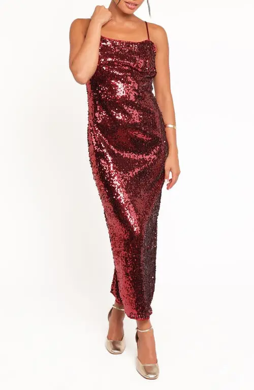 PETAL & PUP Karley Sequin Maxi Dress - Burgundy