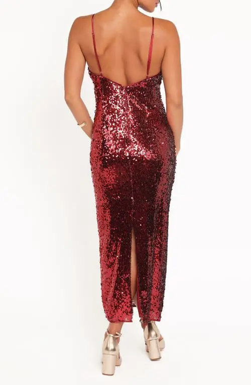 PETAL & PUP Karley Sequin Maxi Dress - Burgundy