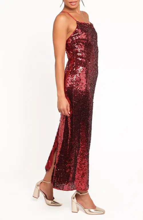 PETAL & PUP Karley Sequin Maxi Dress - Burgundy