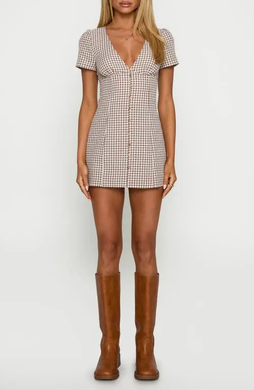 Princess Polly Loveliness Check Skirted Romper - Brown Check
