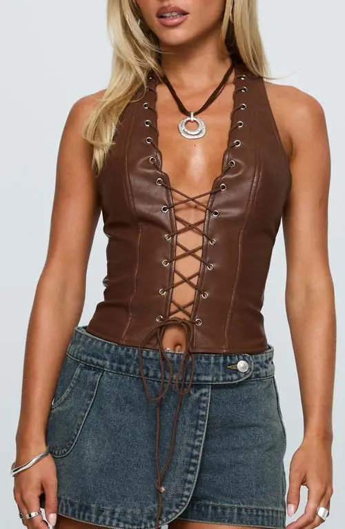 Princess Polly Lace-up Faux Leather Halter Top