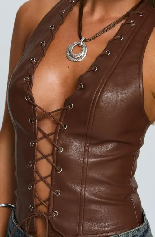 Princess Polly Lace-up Faux Leather Halter Top