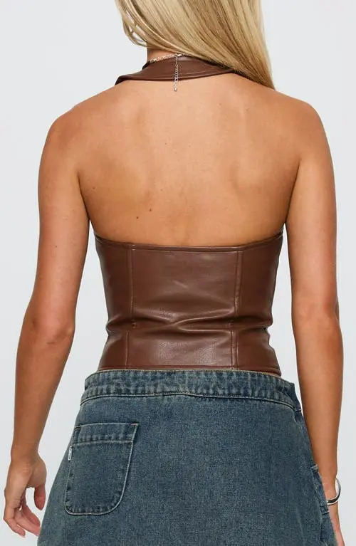 Princess Polly Lace-up Faux Leather Halter Top