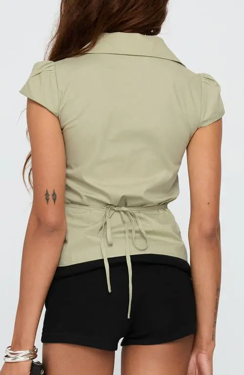 Princess Polly Arianwyn Cap Sleeve Button-up Shirt - Sage