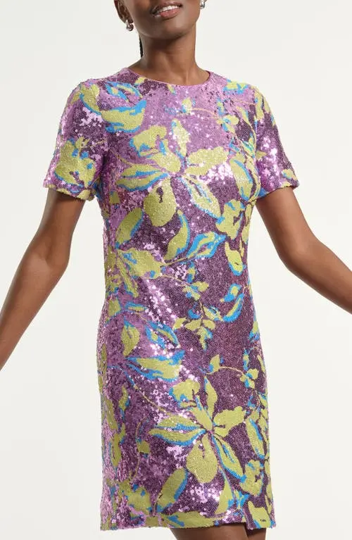 ISAAC MIZRAHI NEW YORK Sequin Floral Shift Mini Dress