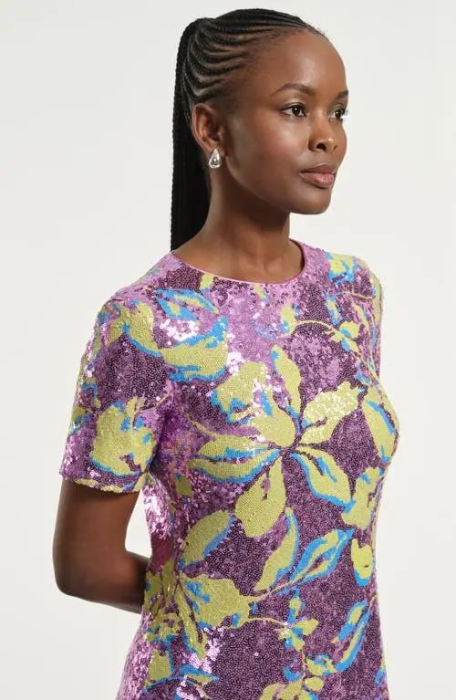ISAAC MIZRAHI NEW YORK Sequin Floral Shift Mini Dress