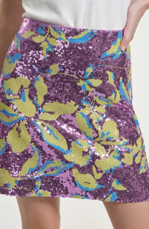 ISAAC MIZRAHI NEW YORK Sequin Floral Mini Skirt - Pink Multi