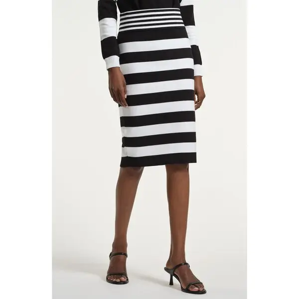 ISAAC MIZRAHI NEW YORK Striped Knit Skirt - Black/white