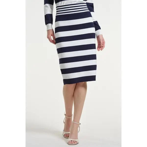 ISAAC MIZRAHI NEW YORK Striped Knit Skirt - Navy/white