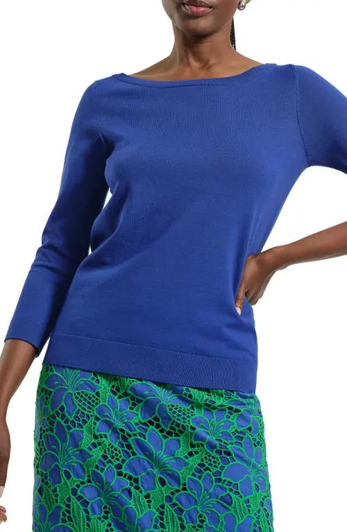 ISAAC MIZRAHI NEW YORK Stripe Scoop Neck Sweater - Royal