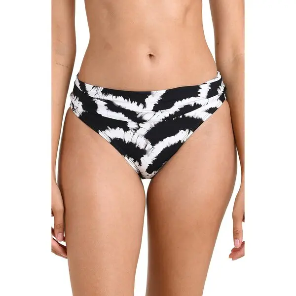 La Blanca Woven Shadows Shirred Bikini Bottoms - Black