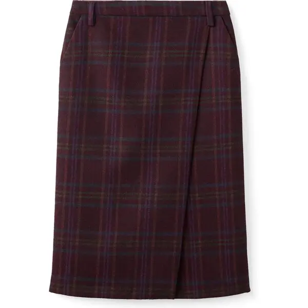 Mango Check Wrap Front Skirt - Maroon