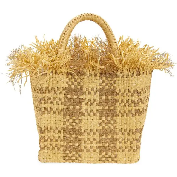 Pamela Munson Mini Check Mate Raffia Handbag - Gold