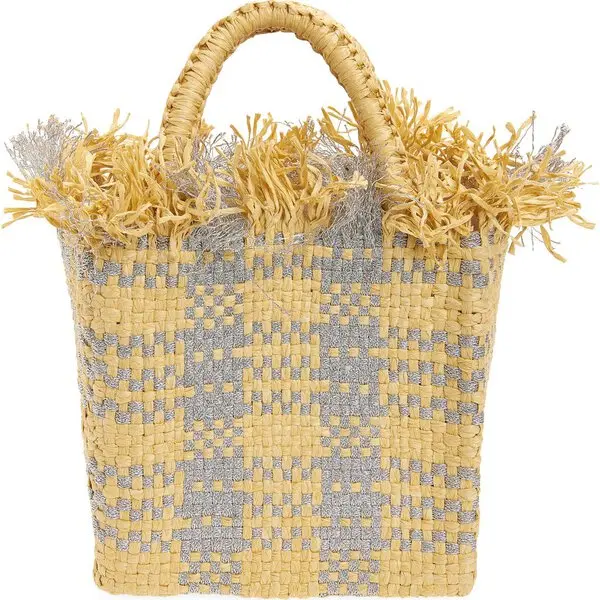 Pamela Munson Mini Check Mate Raffia Handbag - Silver