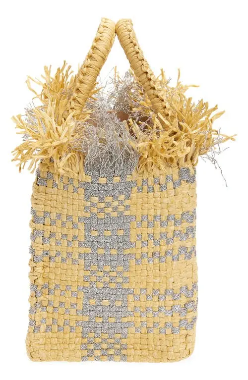 Pamela Munson Mini Check Mate Raffia Handbag - Silver