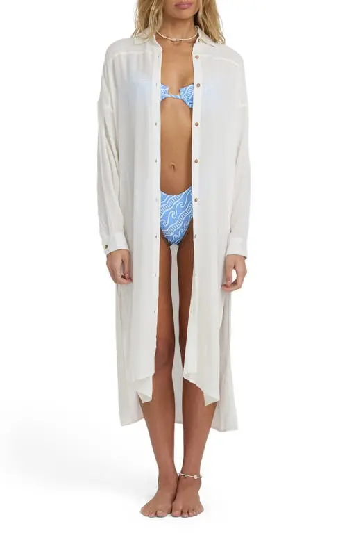 BILLABONG Throw & Go Long Sleeve Midi Cover-up Shirtdress - Salt Crystal