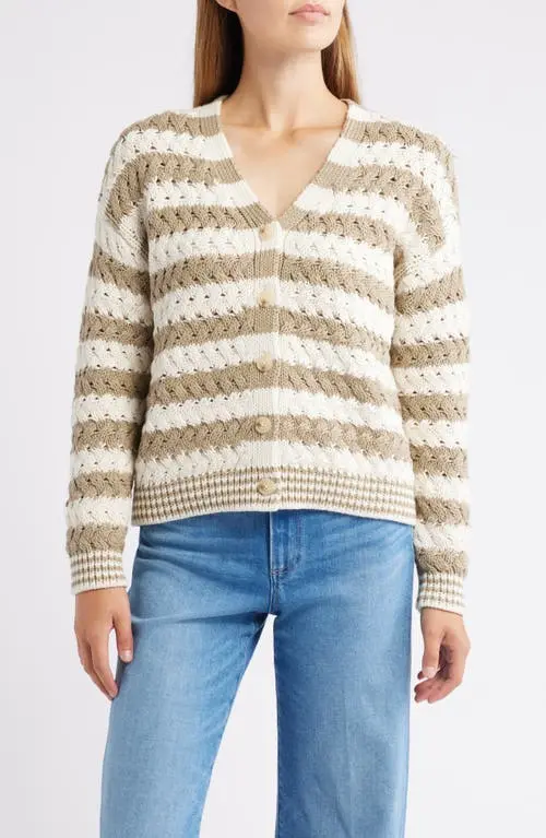 Tommy Bahama Open Stitch Striped Cotton Cardigan - Coconut
