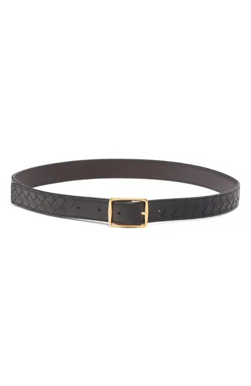 Bottega Veneta Reverso Intrecciato Reversible Leather Belt - Black/fondant