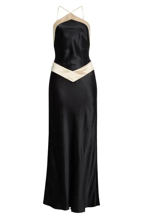 REFORMATION Jillian Halter Silk Dress - Black