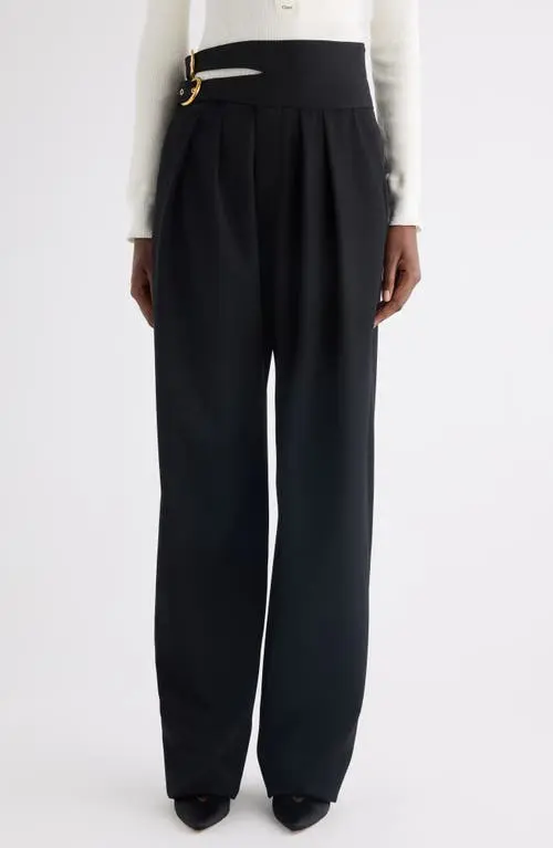 Chloé Buckle Keyhole High-waist Wool Pants