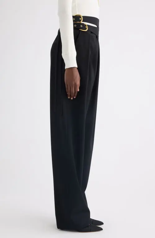 Chloé Buckle Keyhole High-waist Wool Pants