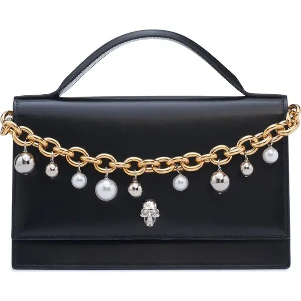 Alexander McQueen Skull Chain Detail Leather Handbag - Black/silver