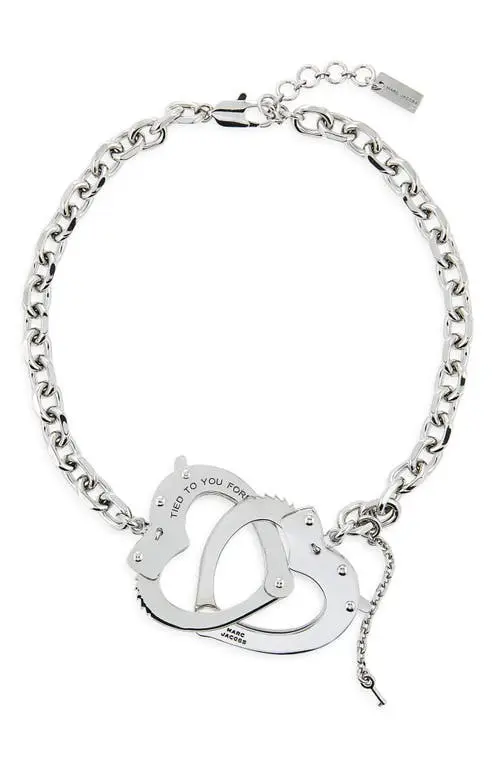Marc Jacobs Heart Handcuffs Chain Necklace - Light Antique Silver
