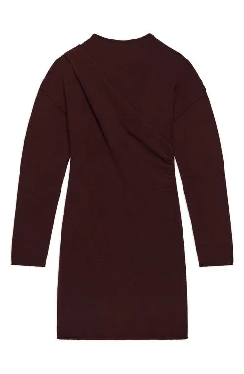 Helmut Lang Drape Detail Long Sleeve Wool Blend Sweater Dress - Burgundy |  Editorialist