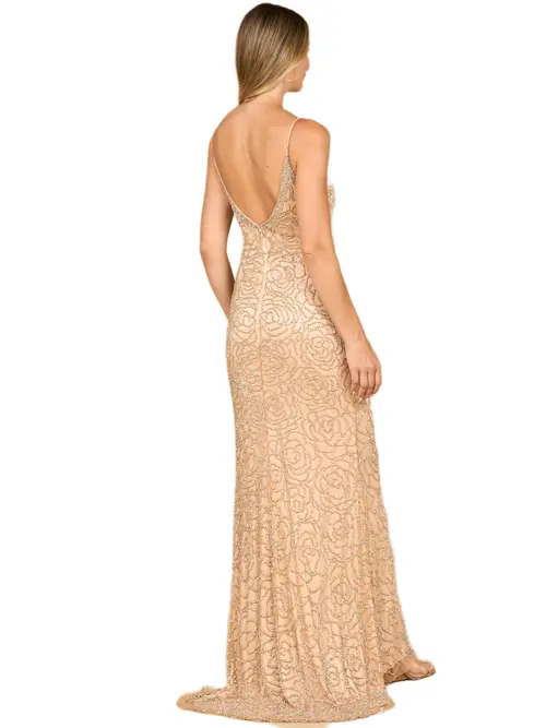 LARA NEW YORK Fitted Beaded Gown With Spaghetti Straps
