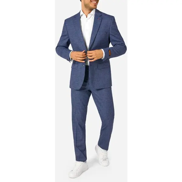 Opposuits Daily Slim Fit Navy Herringbone Check Stretch Suit - Blue