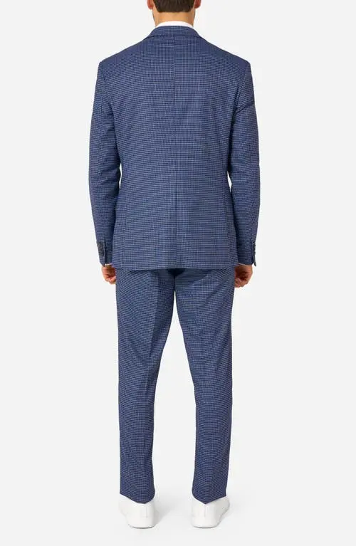 Opposuits Daily Slim Fit Navy Herringbone Check Stretch Suit - Blue