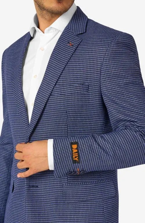 Opposuits Daily Slim Fit Navy Herringbone Check Stretch Suit - Blue