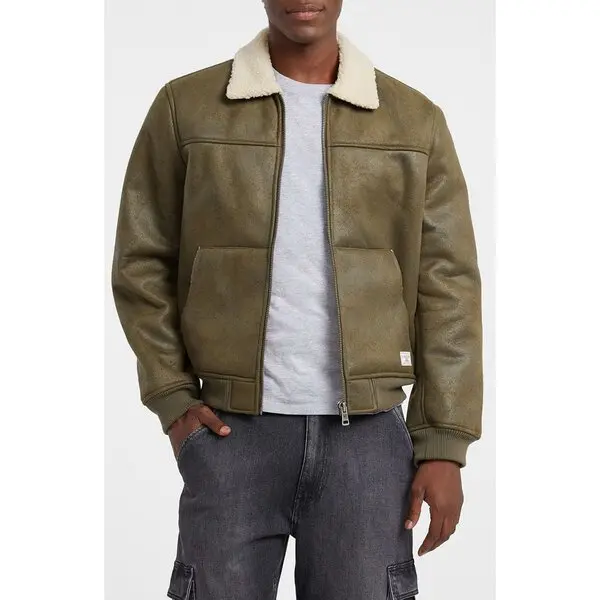 Guess Faux Leather & Faux Shearling Bomber Jacket