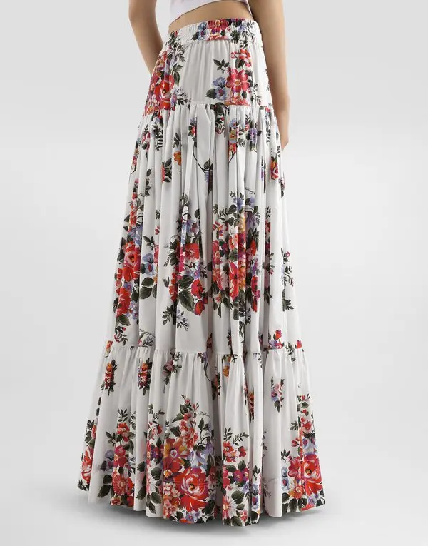Dolce & Gabbana Flower Bouquet-print Poplin Long Skirt - Multicolor